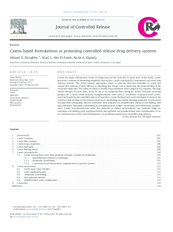 (PDF) Casein-based formulations as promising controlled release drug ...