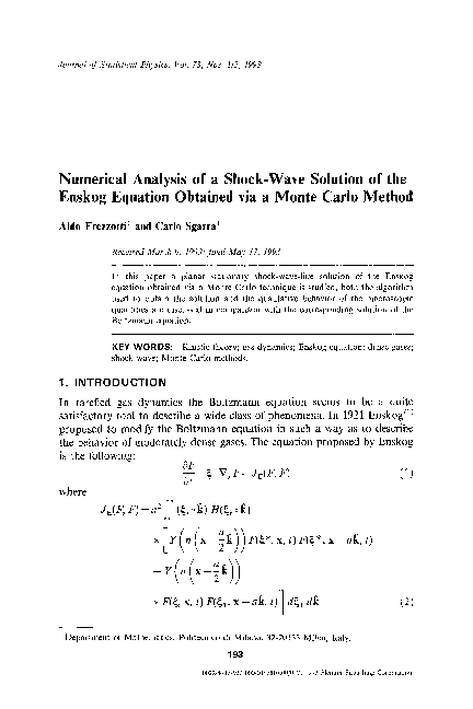(PDF) Numerical analysis of a shock-wave solution of the Enskog equation obtained via a Monte ...
