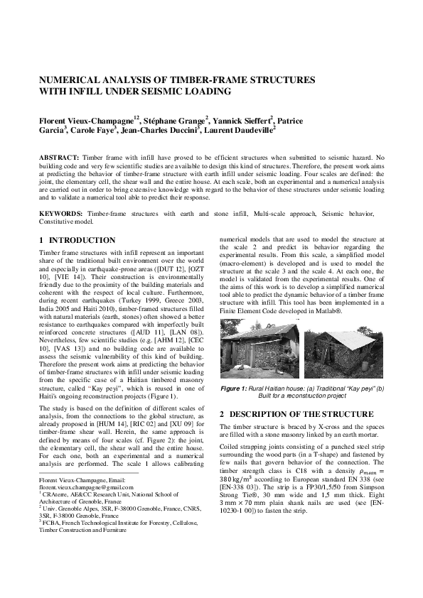 (PDF) NUMERICAL ANALYSIS OF TIMBER-FRAME STRUCTURES WITH INFILL UNDER SEISMIC LOADING