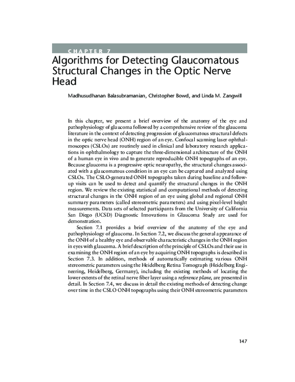(PDF) Algorithms for Detecting Glaucomatous Structural Changes in the Optic Nerve Head