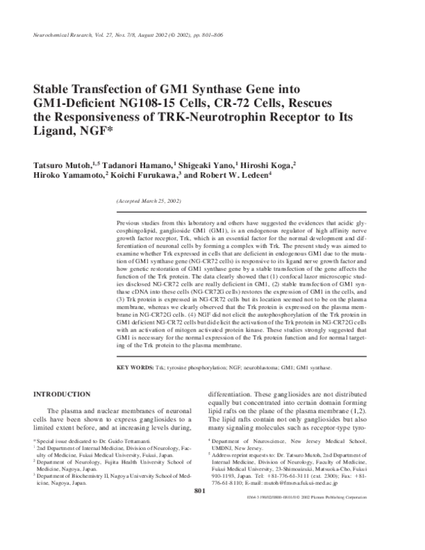 (PDF) Stable transfection of GM1 synthase gene into GM1-deficient NG108 ...