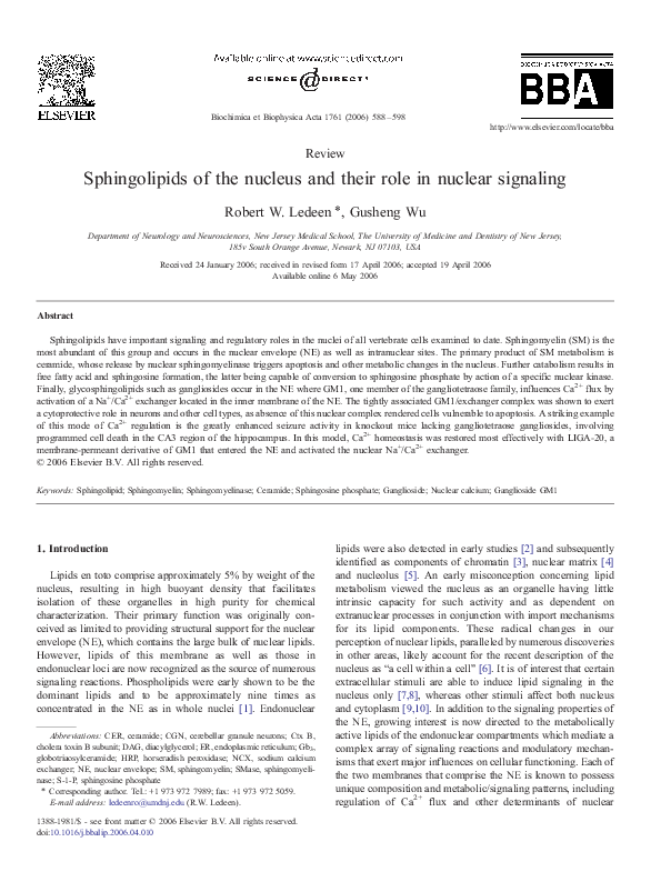 (PDF) Sphingolipids of the nucleus and their role in nuclear signaling ...
