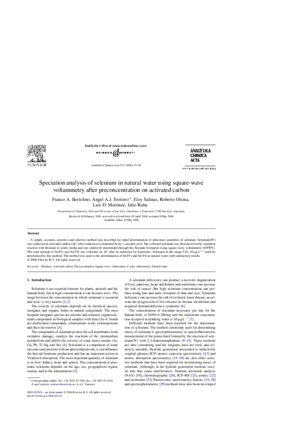 Pdf Speciation Analysis Of Selenium In Natural Water Using Square Wave Voltammetry After