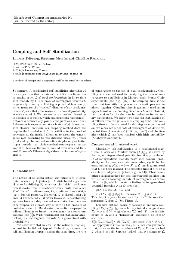 (PDF) Coupling and self-stabilization