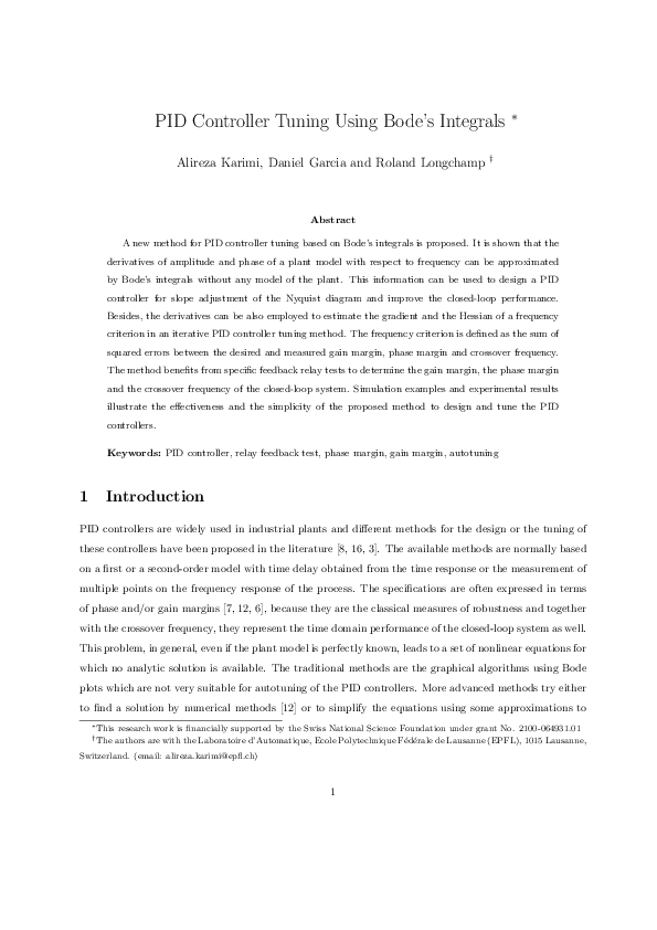 (PDF) PID controller tuning using Bode's integrals (PDF) PID controller tuning using Bode's integrals