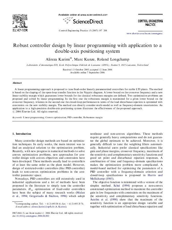 (PDF) Robust controller design by linear programming with application ...