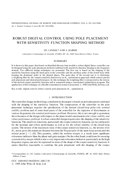 (PDF) Robust digital control using pole placement with sensitivity function shaping method