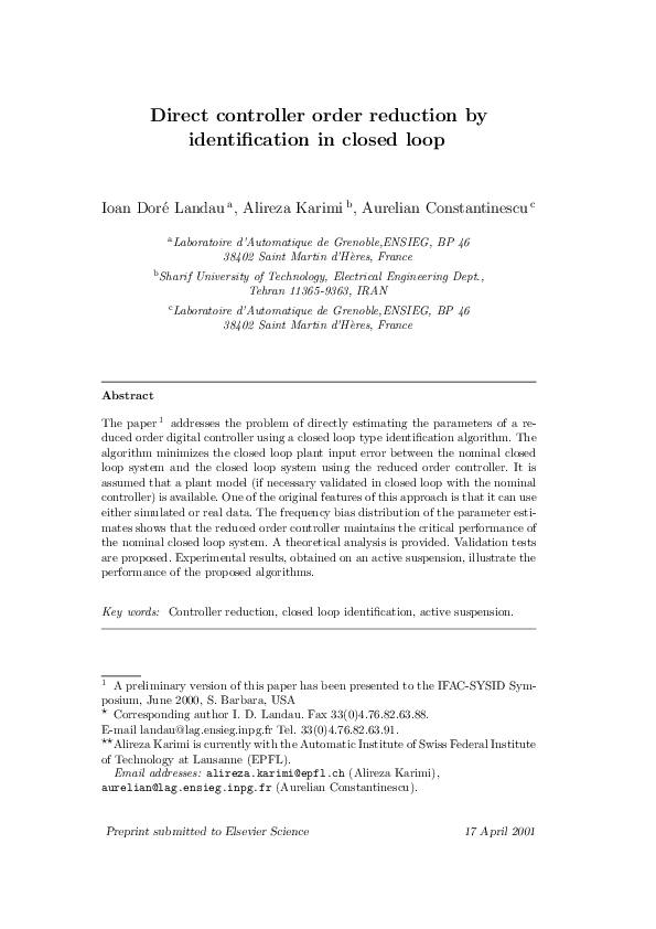 (PDF) Direct controller order reduction by identification in closed loop