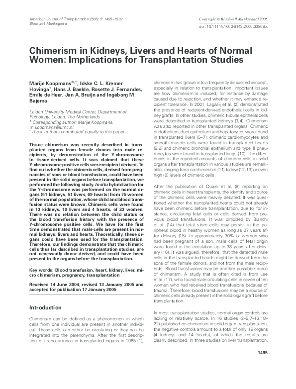 (PDF) Chimerism in Kidneys, Livers and Hearts of Normal Women ...