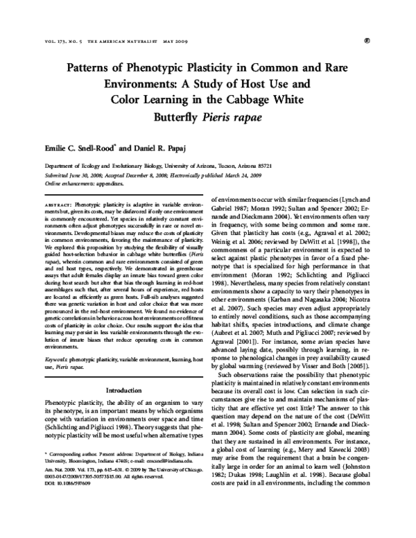(PDF) Patterns of Phenotypic Plasticity in Common and Rare Environments: A Study of Host Use and ...
