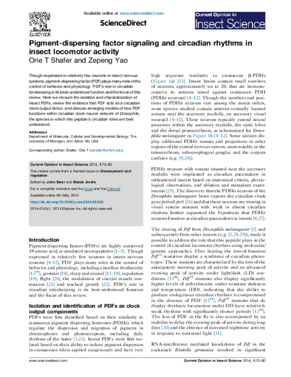 (PDF) Pigment-Dispersing Factor Signaling and Circadian Rhythms in ...