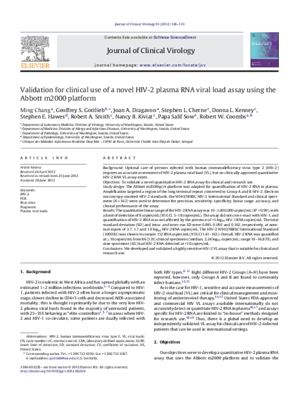 (PDF) Validation for clinical use of a novel HIV-2 plasma RNA viral ...