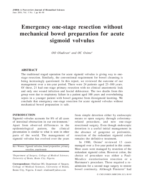 (PDF) Emergency one-stage resection without mechanical bowel ...