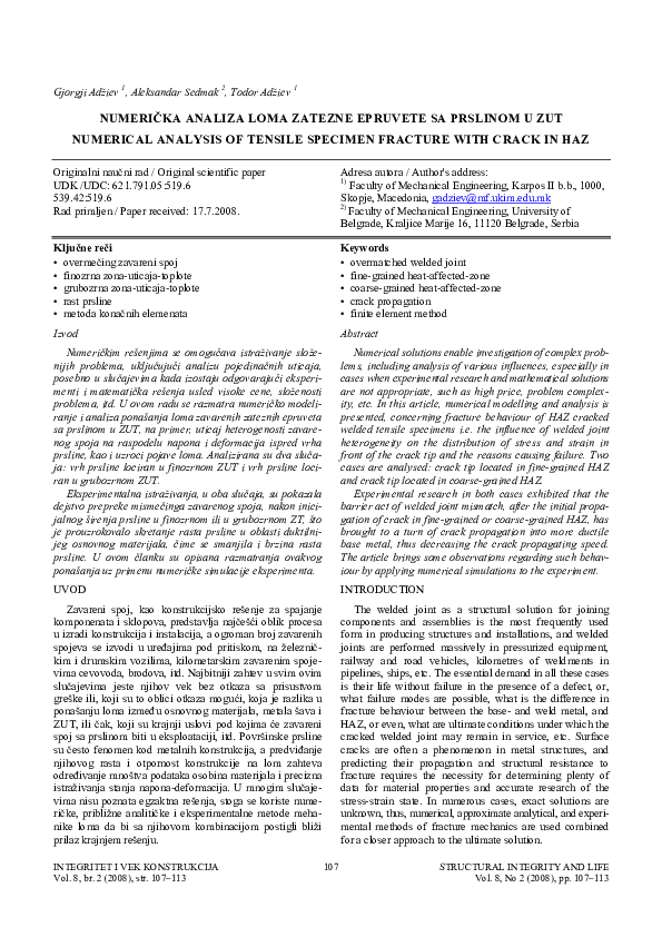 Pdf Numerical Analysis Of Tensile Specimen Fracture With Crack In Haz