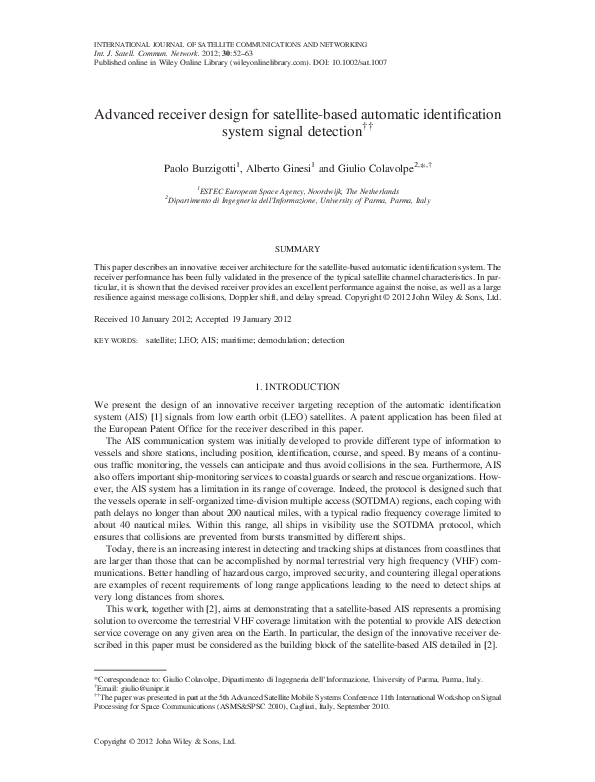 (PDF) Advanced receiver design for satellite-based automatic ...