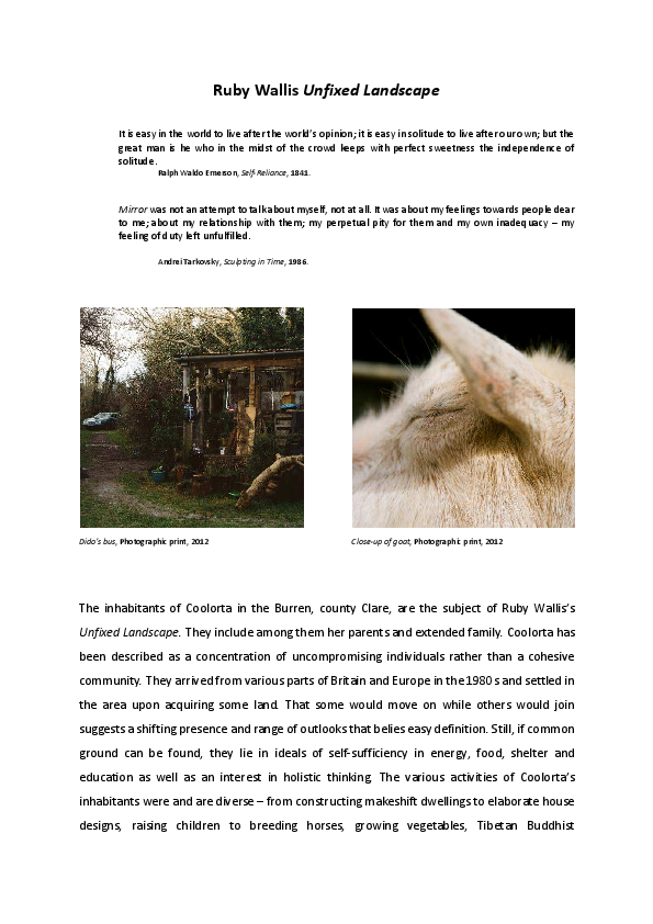 (PDF) Ruby Wallis 'Unfixed Landscape' (Catalogue Essay, Belfast Exposed, January 2016)
