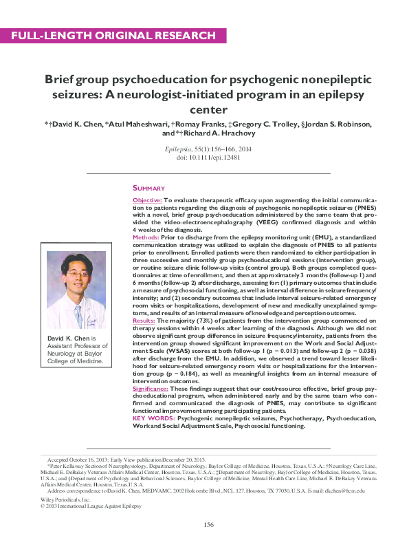 (PDF) Brief group psychoeducation for psychogenic nonepileptic seizures ...