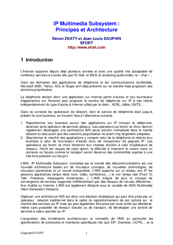 Pdf Ip Multimedia Subsystem Principes Et Architecture