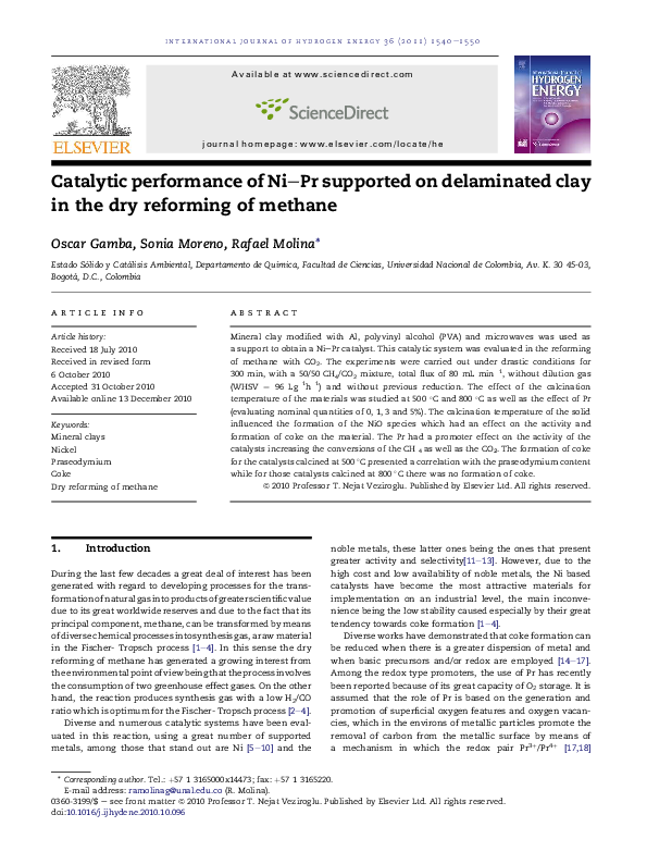 (PDF) Catalytic performance of Ni–Pr supported on delaminated clay in ...