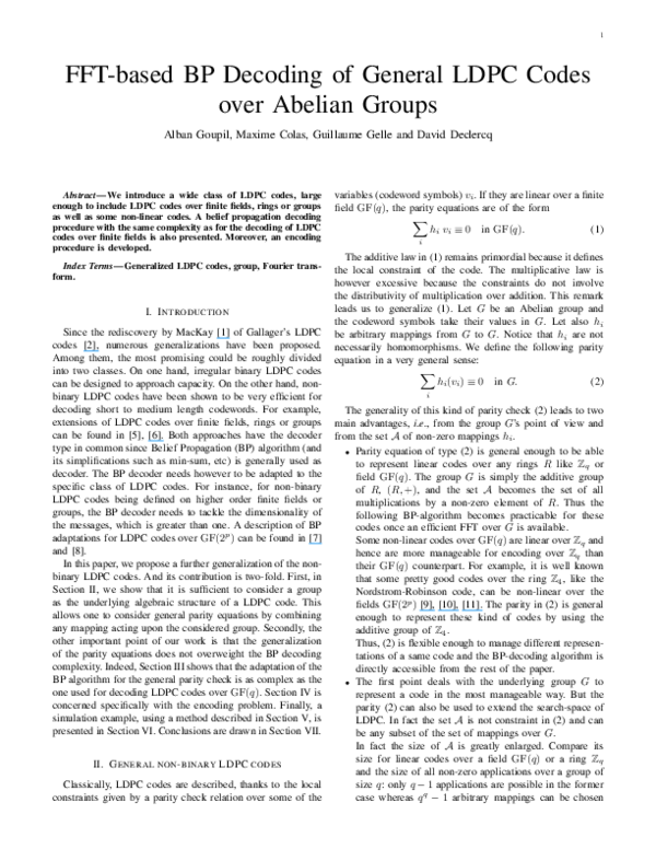 (PDF) FFT-Based BP Decoding of General LDPC Codes Over Abelian Groups