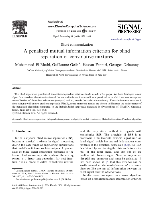 (PDF) A penalized mutual information criterion for blind separation of convolutive mixtures