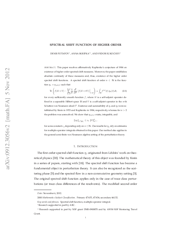 (PDF) Spectral shift function of higher order