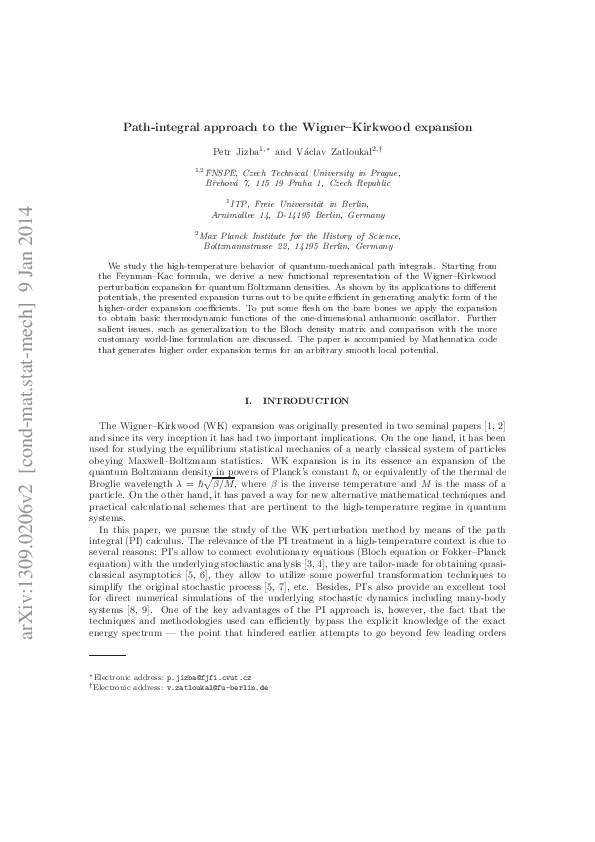 (PDF) Path-integral approach to the Wigner-Kirkwood expansion