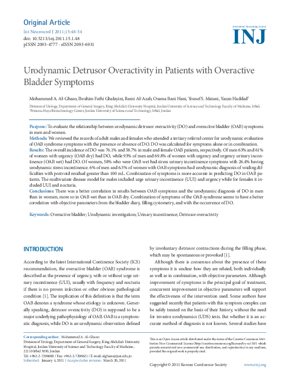 (PDF) Urodynamic Detrusor Overactivity in Patients with Overactive ...
