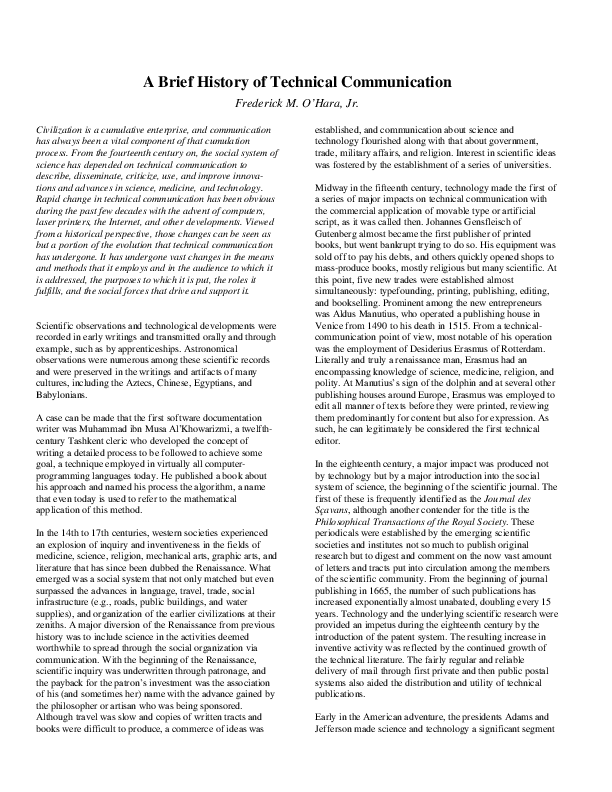 (PDF) A Brief History of Technical Communication