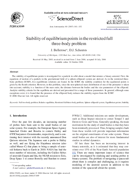 (PDF) Stability of equilibrium points in the restricted full three-body ...