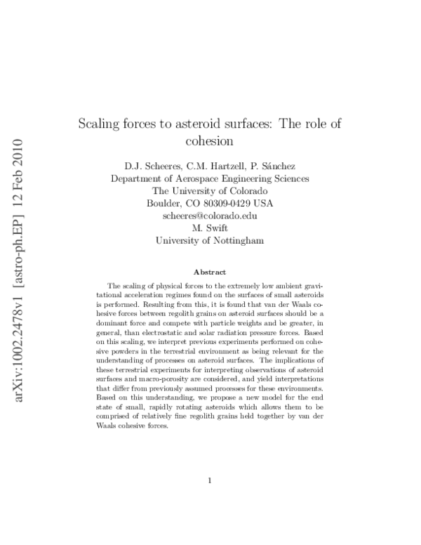 (PDF) Scaling forces to asteroid surfaces: The role of cohesion ...
