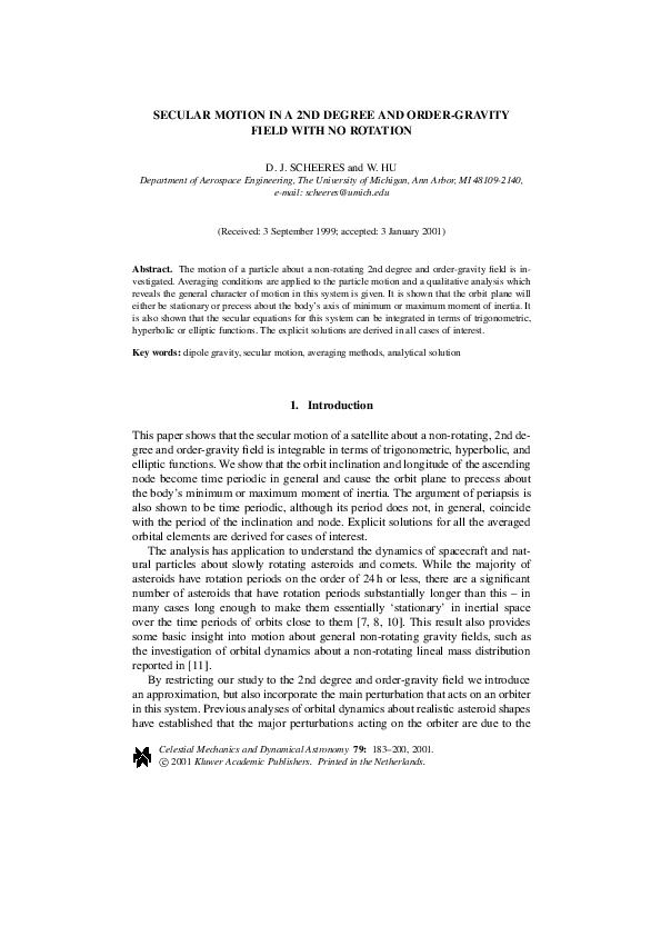 (PDF) Secular Motion in a 2nd Degree and Order-Gravity Field with no ...