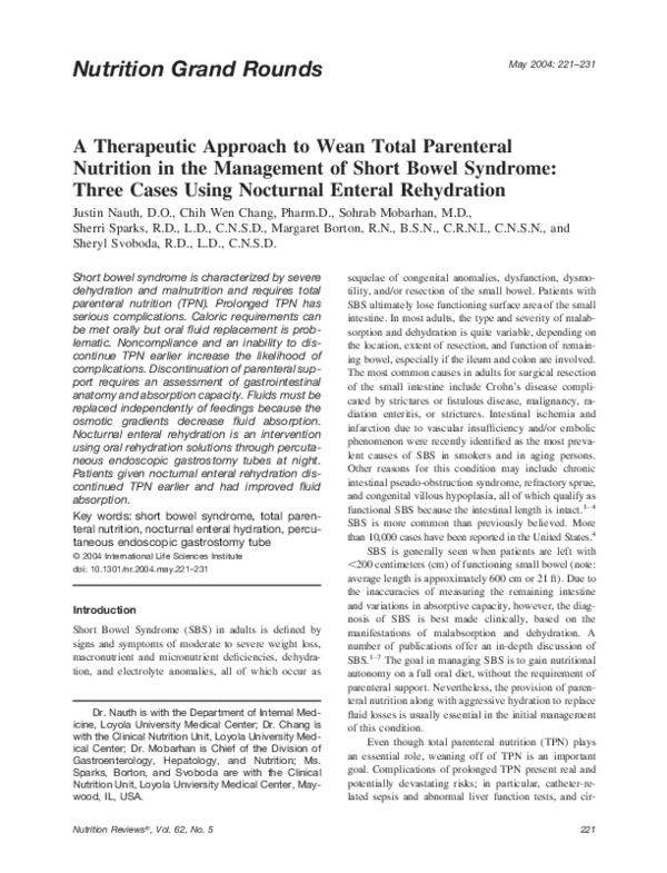 (PDF) A therapeutic approach to wean total parenteral nutrition in the ...