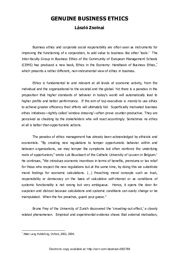 (PDF) Genuine Business Ethics