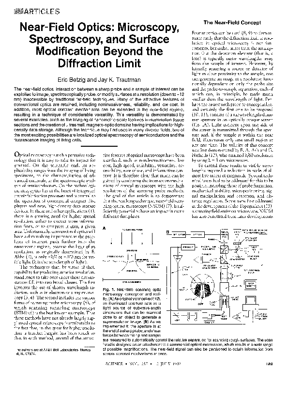 (PDF) Near-Field Optics: Microscopy, Spectroscopy, and Surface ...