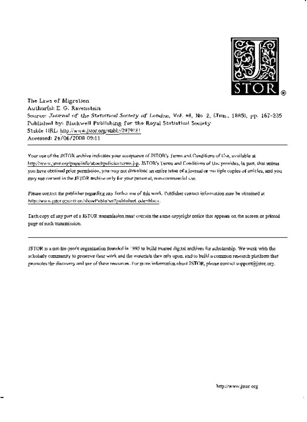 (PDF) The Laws of Migration. BY E. G. Ravenstein