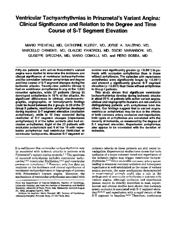 (PDF) Ventricular tachyarrhythmias in prinzmetal's variant angina ...