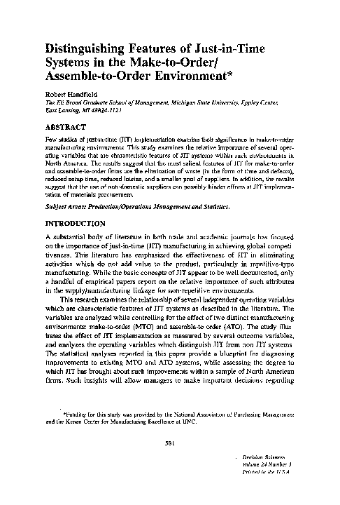 (PDF) Distinguishing Features of Just-in-Time Systems in the Make-to ...