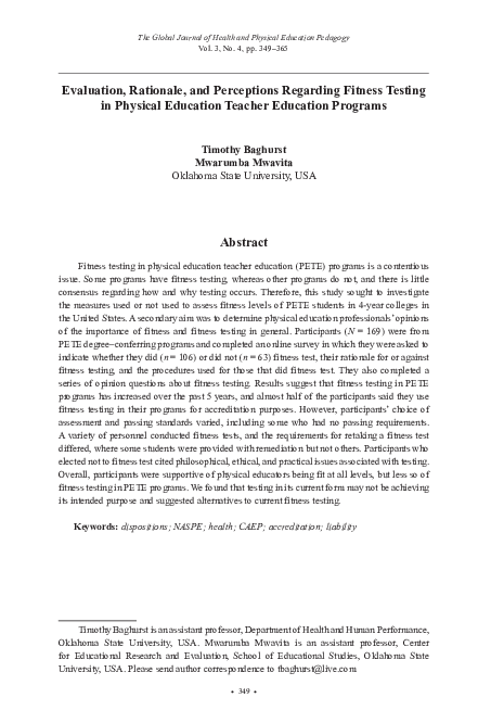 (PDF) Evaluation, Rationale, and Perceptions Regarding Fitness Testing ...