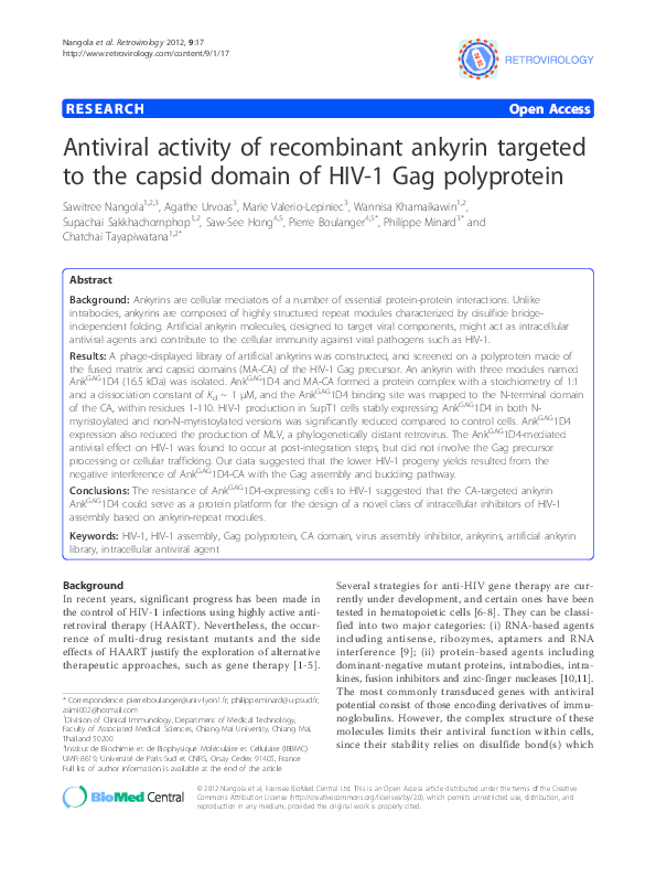 (PDF) Antiviral activity of recombinant ankyrin targeted to the capsid ...