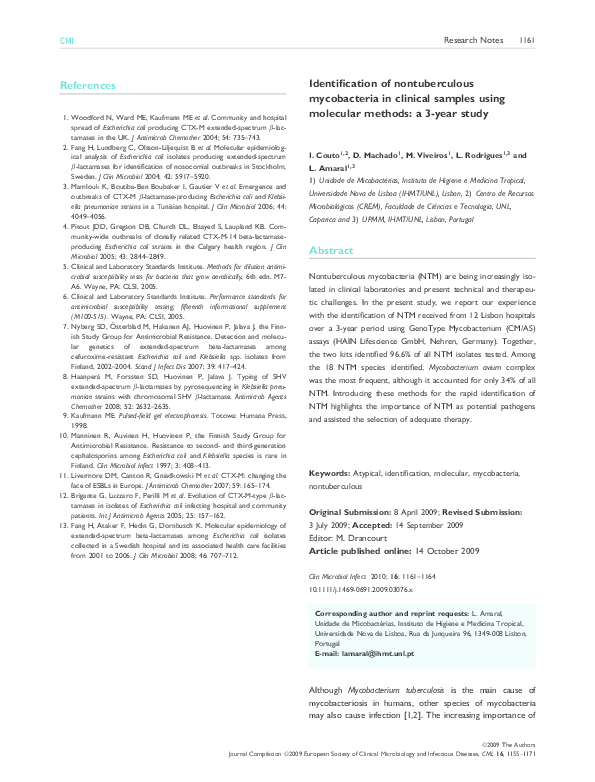 (PDF) Identification of nontuberculous mycobacteria in clinical samples using molecular methods ...