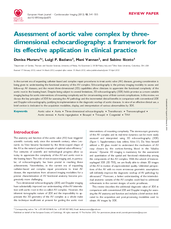 (PDF) Assessment of aortic valve complex by three-dimensional ...