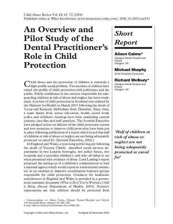 (PDF) An overview and pilot study of the dental practitioner's role in ...