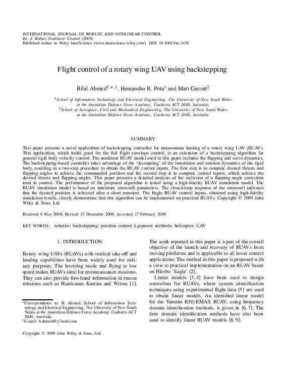 (PDF) Flight control of a rotary wing UAV using backstepping