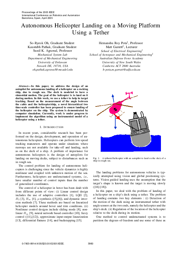 (PDF) Autonomous helicopter landing on a moving platform using a tether