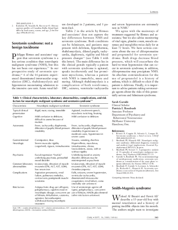 (PDF) Serotonin syndrome: not a benign toxidrome | Sarah Garside ...