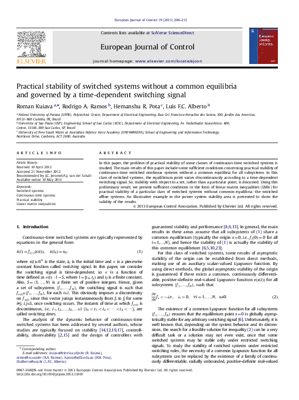 (PDF) Practical stability of switched systems without a common equilibria and governed by a time ...