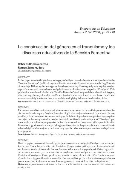 (PDF) La construcción del género en el franquismo y los discursos ...