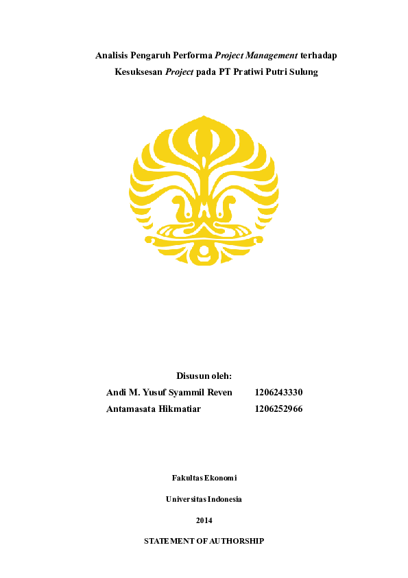 (DOC) Analisis Pengaruh Performa Project Management terhadap Kesuksesan ...