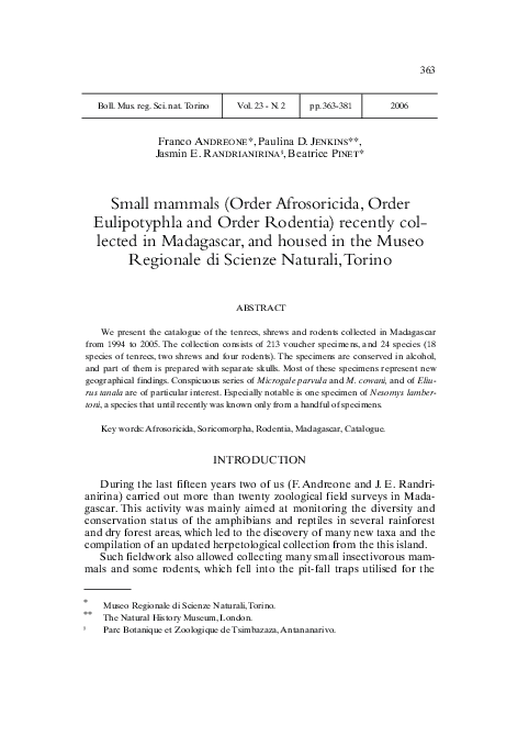 (PDF) Small mammals (Order Afrosoricida, Order Eulipotyphla and Order ...